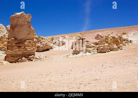 Geological monoliths close to Salar the Tara in the Los Flamencos ...