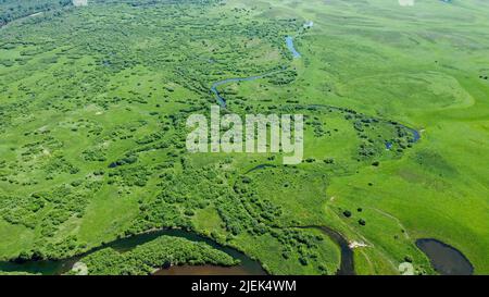 Aerial photo shows the scenery of Ergun Wetland in Hulun Buir City ...