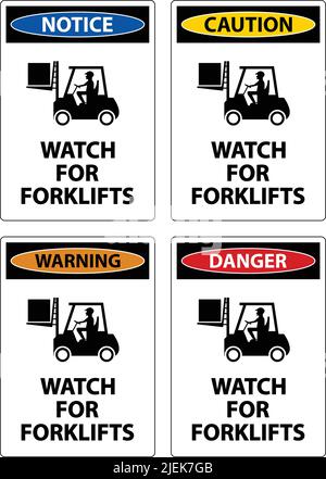 Caution Watch For Forklifts Sign On White Background Stock Vector Image ...