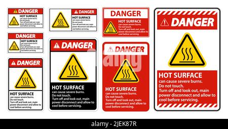 Caution - danger. Hot surface. Warning sign. Yellow triangle with black ...