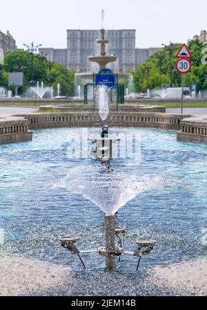 Bucharest, Romania - April 2022: The water fountains from Unirii Square ...