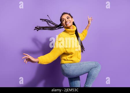 Photo of funky brunette student lady talk laptop wear blouse isolated ...