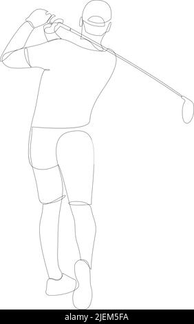 Continuous line drawing of male golfer playing golf. Male golf player ...