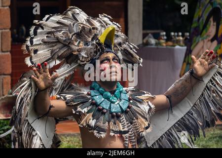 Demonstration of an ancient Mayan Priest performing a ceremony near ...