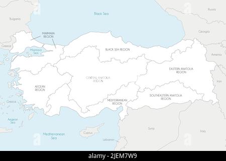 Colorful Turkey political map with clearly labeled, separated layers ...