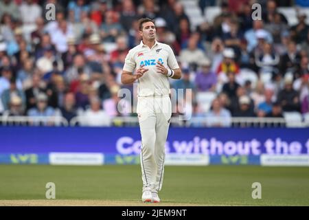 Tim Southee of New Zealand reacts after delivering a ball Stock Photo ...