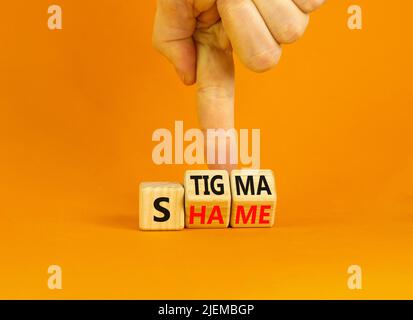 Stigma or shame symbol. Concept words Stigma or Shame on wooden cubes ...