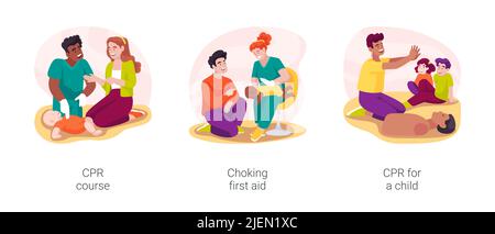 CPR for a child isolated cartoon vector illustration. Teaching CPR on ...