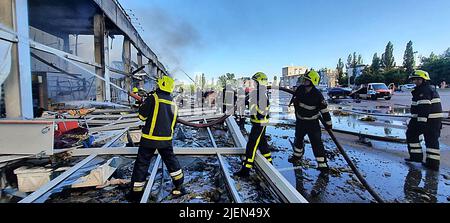 In this photo provided by the Ukrainian Emergency Services on Tuesday ...