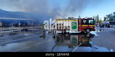 In this photo provided by the Ukrainian Emergency Services on Tuesday ...