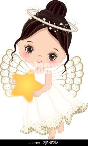 Nativity Cute Angel Girl Holding Cross. Vector Angel Little Girl Stock ...