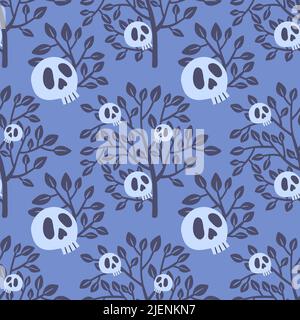 Halloween seamless skulls and trees pattern for fabrics and textiles ...