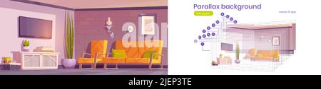 Parallax game background with modern living room interior with sofa ...