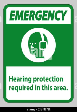 Emergency PPE Sign Hearing Protection Required In This Area with Symbol ...