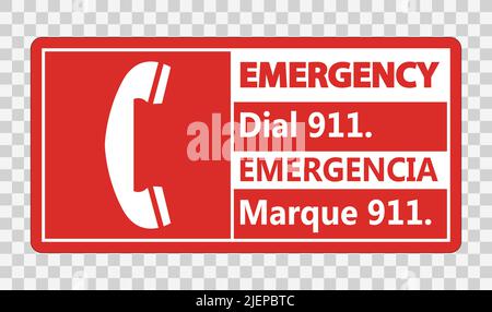 Bilingual Emergency Dial 911 Sign on transparent background,vector ...