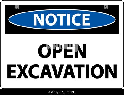Warning Open Excavation Sign On White Background Stock Vector Image ...