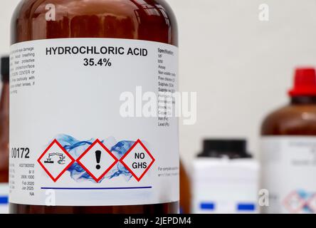 hydrochloric acid, a chemical used in laboratories and dangers Stock ...