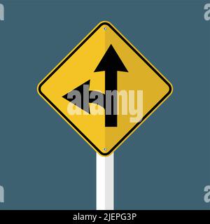 Left turn split sign isolated on grey sky background.Vector ...