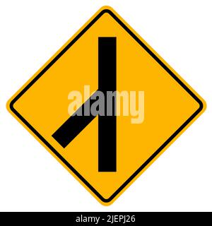 Warning signs Skewed side road junction on left on white background ...