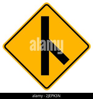 Warning signs Skewed side road junction on left on white background ...