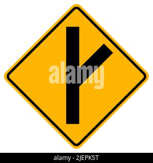 Warning signs Skewed side road junction on left on white background ...