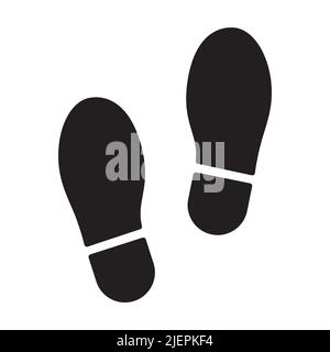 Footstep black silhouette, bootprint isolated on white background. Grunge track, symbol cartoon ...