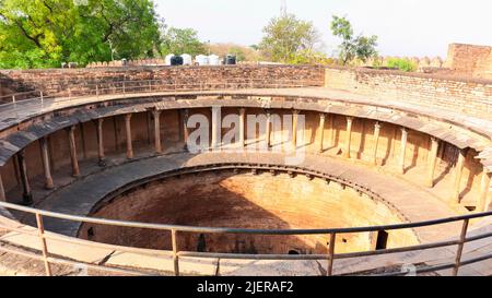 Assi Khamba Baoli with red painted columns, Gwalior Fort, Madhya ...