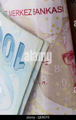 Close-up Turkish lira banknote background Stock Photo - Alamy