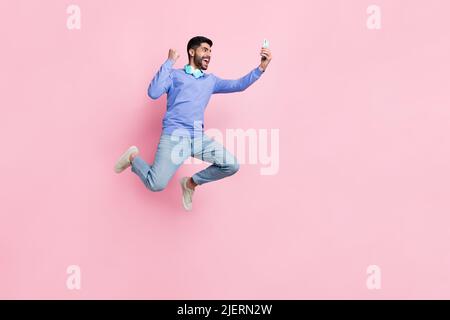 Full length photo of lucky funny girl dressed green t-shirt walking ...