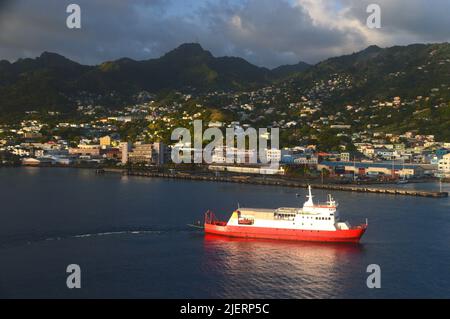 Bequia Express 5 Ro-Ro/Passenger/Car & Cargo Ship arriving at Kingston ...