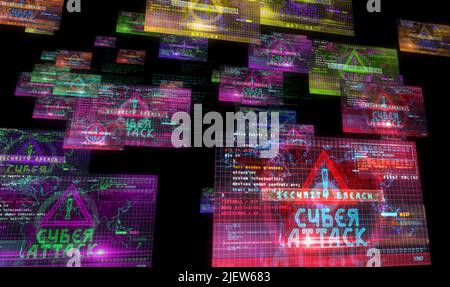 Cyberattack on computer screen. Cyber attack, security breach and russian hacker abstract ...