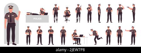 Side view of walking policeman. Police officer in working uniform ...