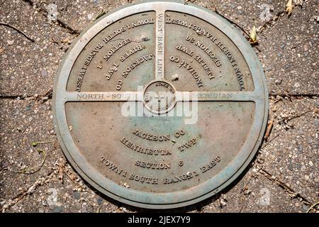 Leslie, Michigan - One of the two meridian and baseline markers in ...