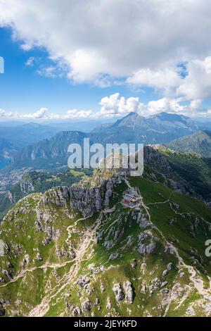 Aerial view of the top of Monte Resegone and Rifugio Azzoni. Lecco ...