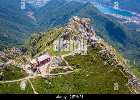 Aerial view of the top of Monte Resegone and Rifugio Azzoni. Lecco ...