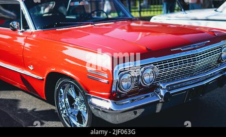 A red cabriolet Chevrolet impala in a classic car show in Santa Paula ...