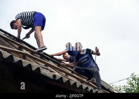 MAIAKY, UKRAINE - JUNE 27, 2022 - The village of Maiaky recovers from a ...