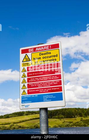 Water safety warning sign at Arnot reservoir, Leslie, Fife. Scottish ...