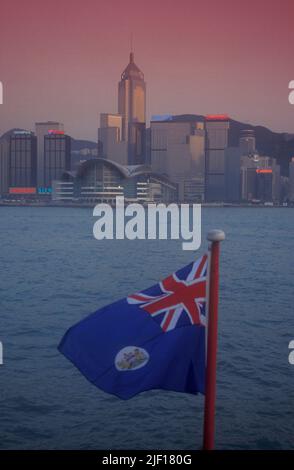 a old Hong Kong flag at a ship in front of Hong Kong Central in Hong ...