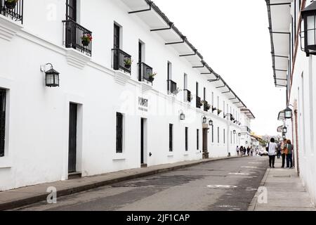 POPAYAN, COLOMBIA - MAY, 2022: Beautiful streets of Popayan city center ...