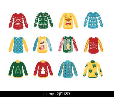 Sweater winter patterns cartoon design element set color, isolated ...