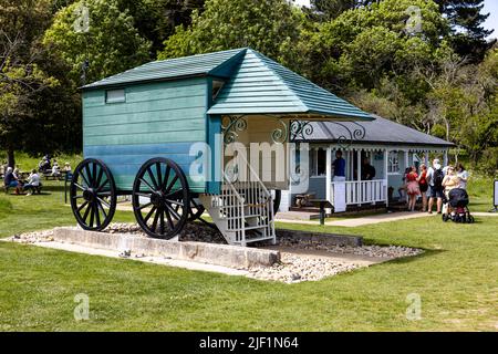 Queen Victoria's restored bathing machine, on display on the beach at ...