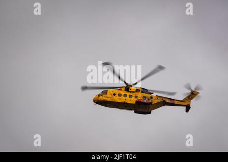 A Canadian Coast Guard cormorant helicopter or chopper on the helipad ...