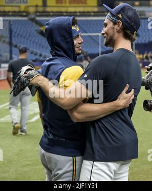Tampa Bay Rays outfielder Josh Lowe throws after fielding a single from ...