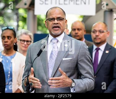 New York City School Chancellor David Banks speaking at an event where ...