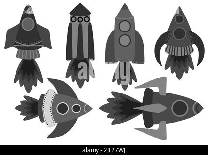 Set cartoon spaceship for stickers and kids and hobbies and school ...