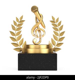 Golden Music Treble Clef with Microphone Award Trophy on a white ...