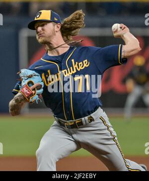 Milwaukee Brewers' Josh Hader pitches during the ninth inning of a ...