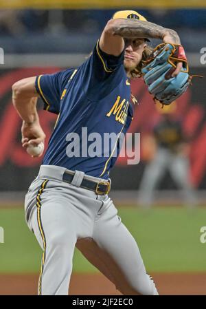 Milwaukee Brewers' Josh Hader pitches during the ninth inning of a ...