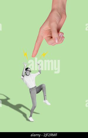 Composite collage image of scared person black white colors wear vr ...
